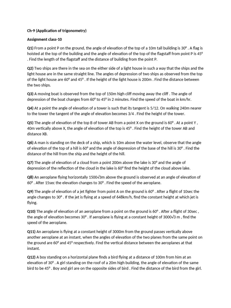 CH 9 Assignment Class 10 | PDF | Airplane