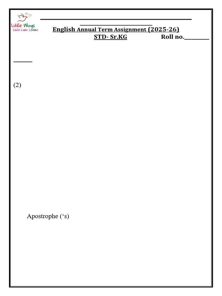 Sr.KG English Term Assignment 2025-26 | PDF | Grammatical Gender ...