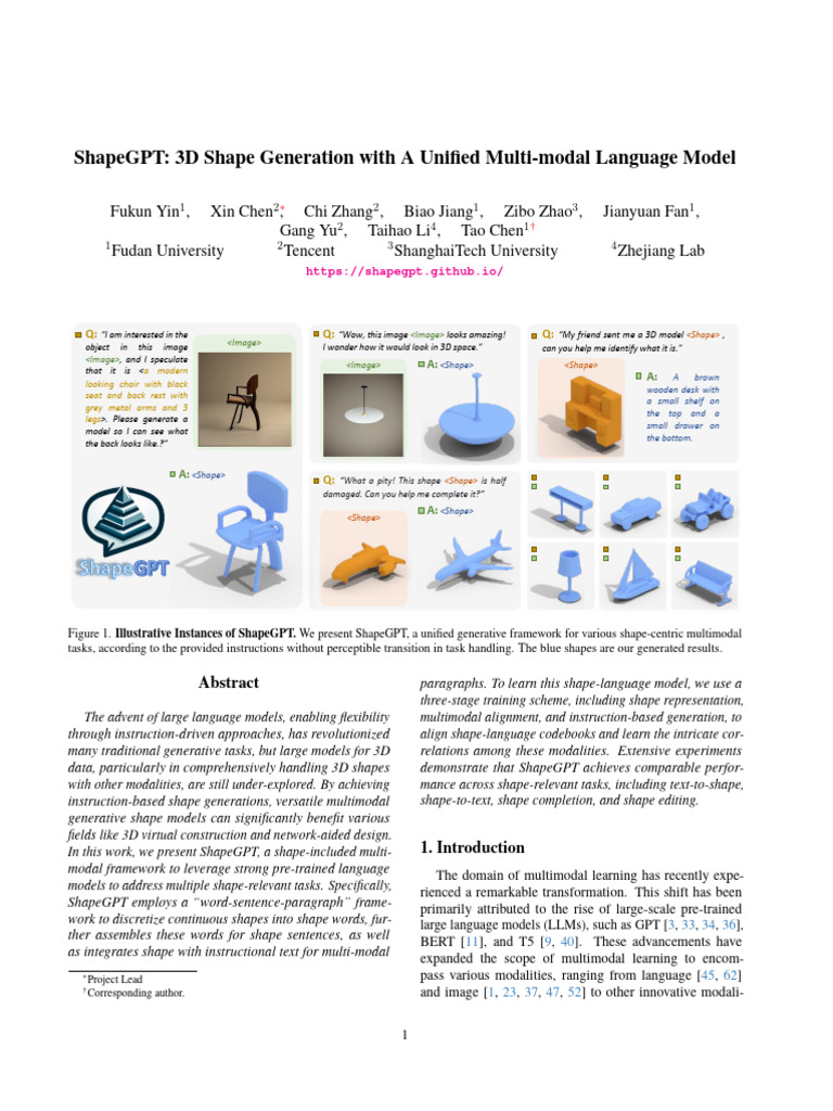 ShapeGPT-3D Shape Generation With A Unified Multi-Modal Language Model ...
