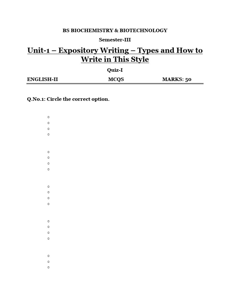 Expository Writing Techniques Quiz | PDF | Essays | Writing