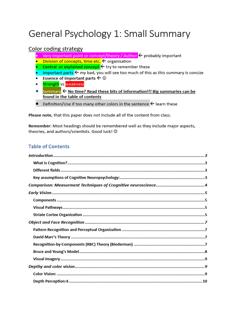 General Psychology 1 Small Summary | PDF | Visual Cortex | Memory