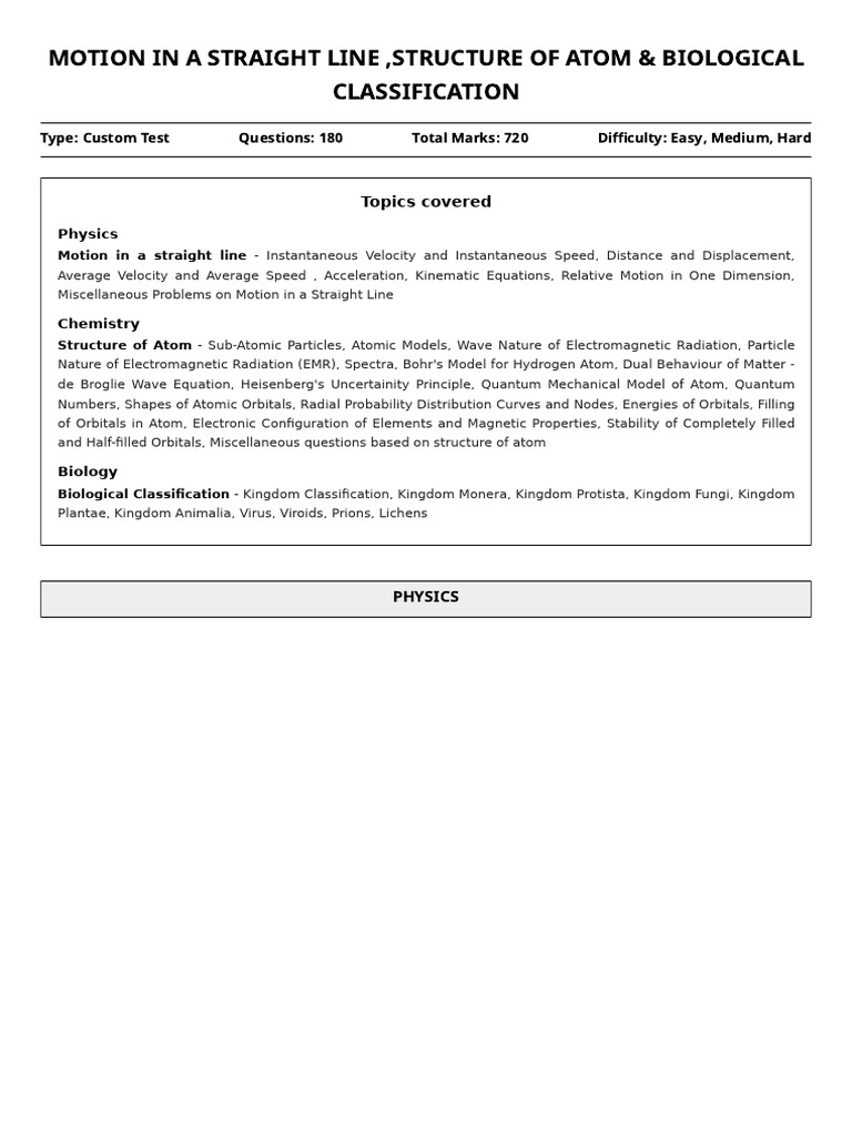 Motion, Atom Structure & Classification Test | PDF | Atomic Orbital | Atoms