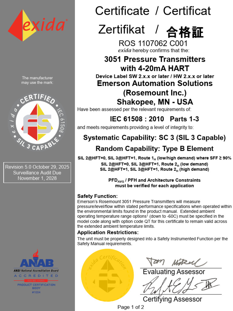 Emerson Rosemount 3051 SIL 3 Certification | PDF | Systems Engineering ...