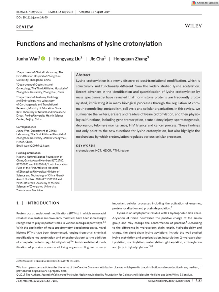 J Cellular Molecular Medi - 2019 - Wan - Functions and Mechanisms of ...
