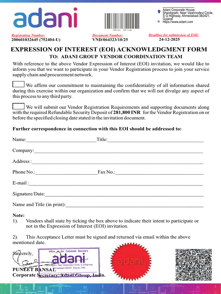 ADANI GROUP - Expression of Interest Form | PDF