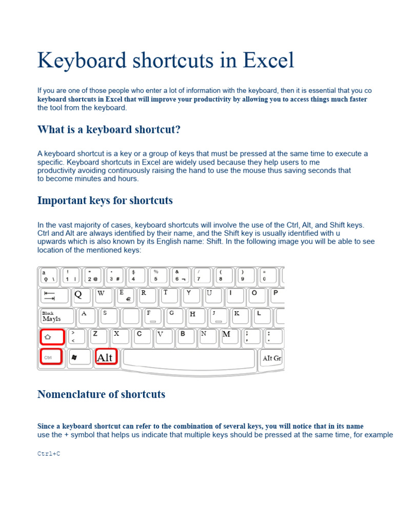 Essential Excel Keyboard Shortcuts | PDF | Keyboard Shortcut | Computer ...