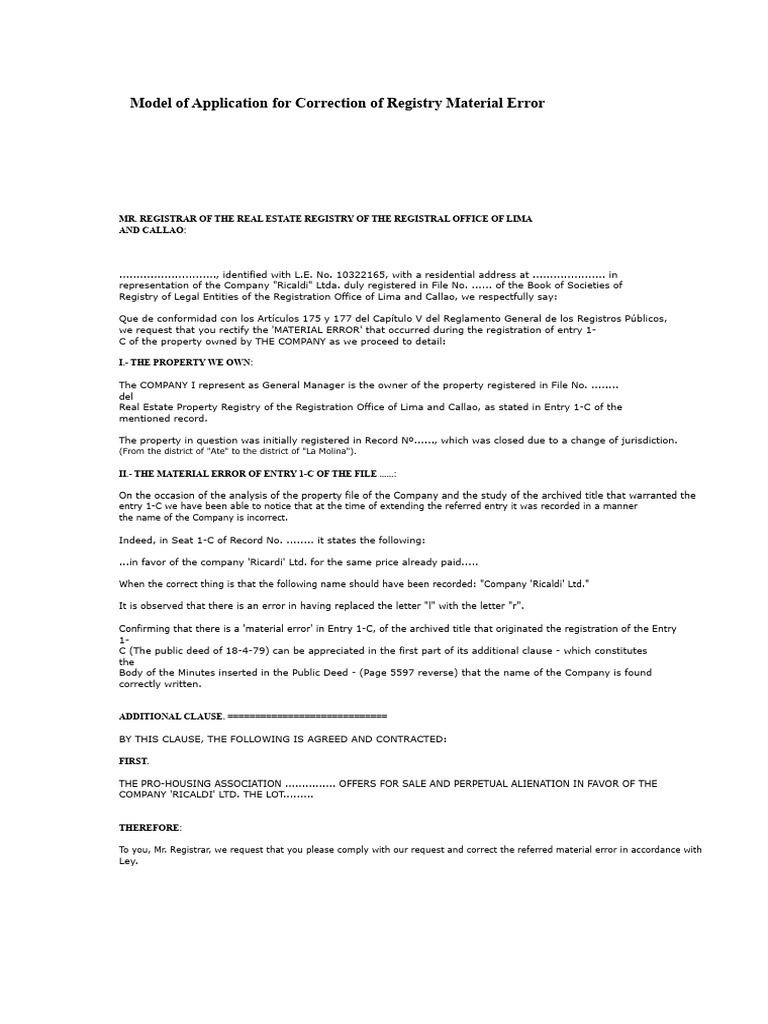 Correction Request for Registry Error | PDF | Common Law | Justice