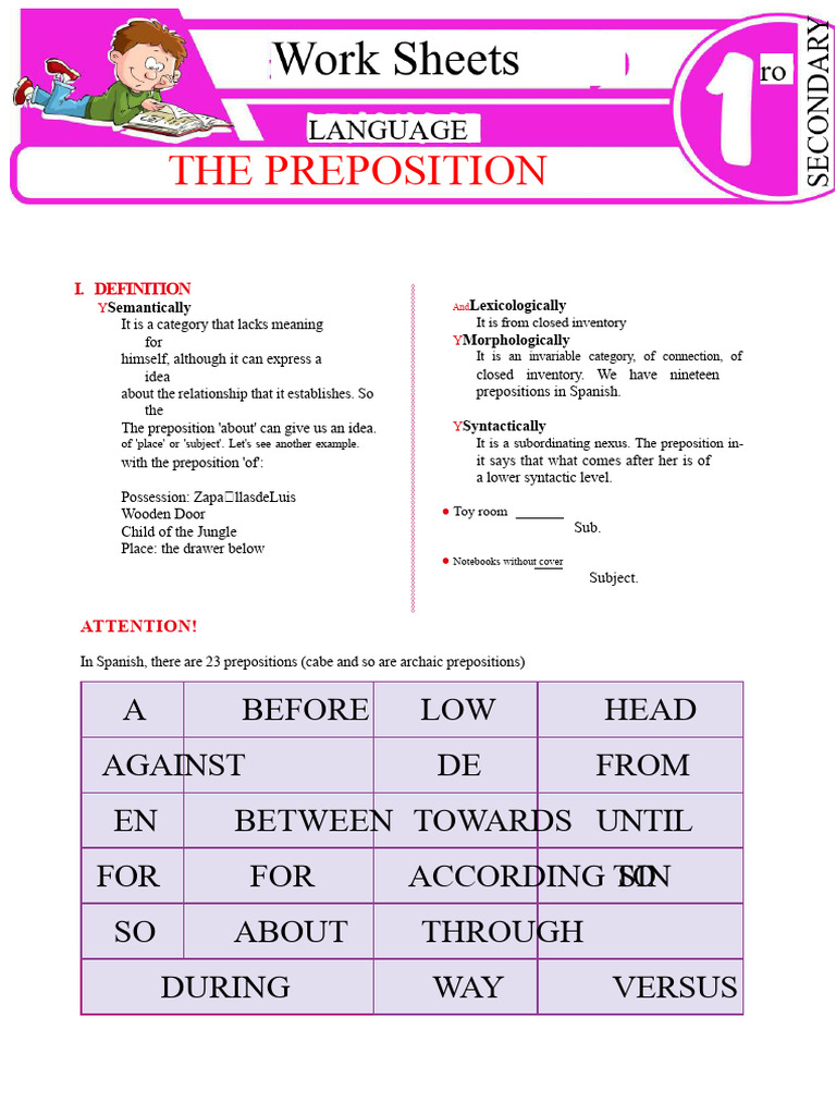 The Preposition For First Grade of Secondary School | PDF | Linguistic ...