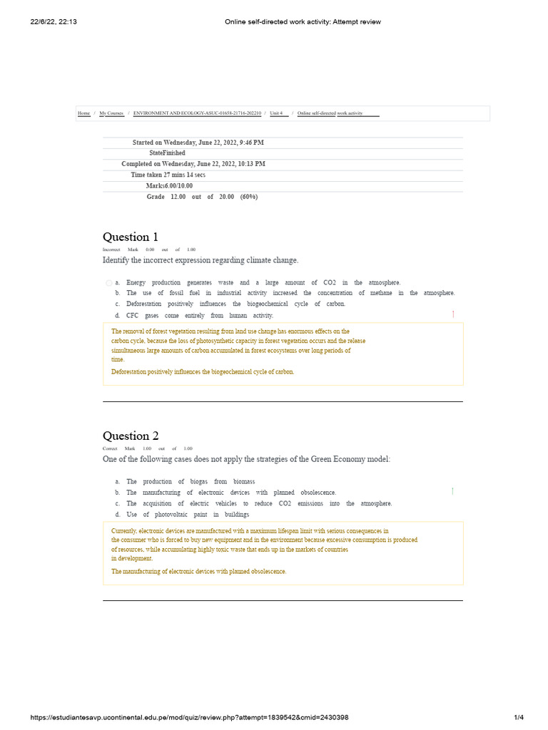 Online Independent Work Activity - Attempt Review | PDF | Green ...