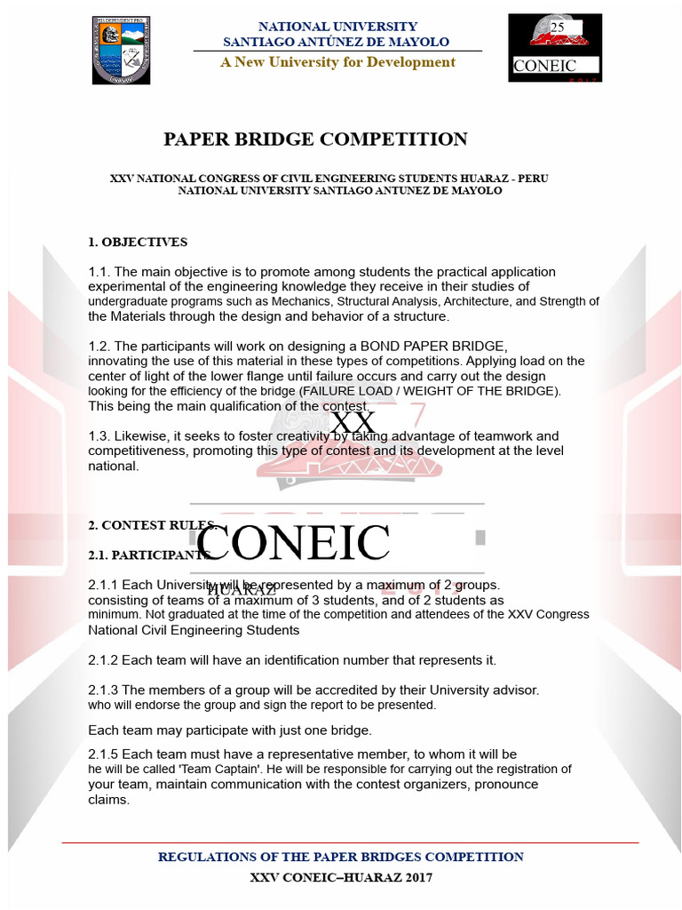 Rules For The Paper Bridge Contest | PDF | Bridge | Adhesive