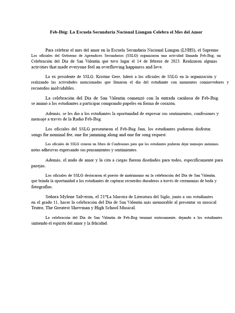 Feb-Ibig: Celebración del Amor en LNHS | PDF