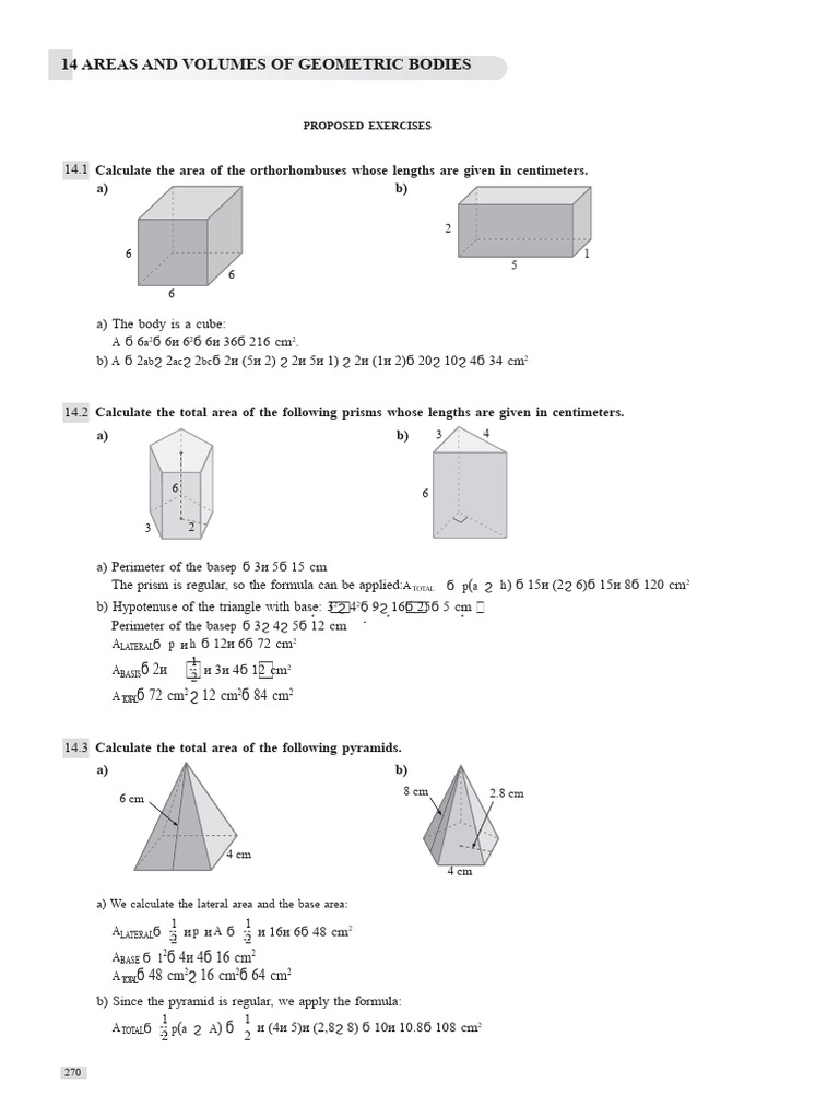 Examples of Areas and Volumes of Geometric Bodies PDF | PDF | Volume | Area