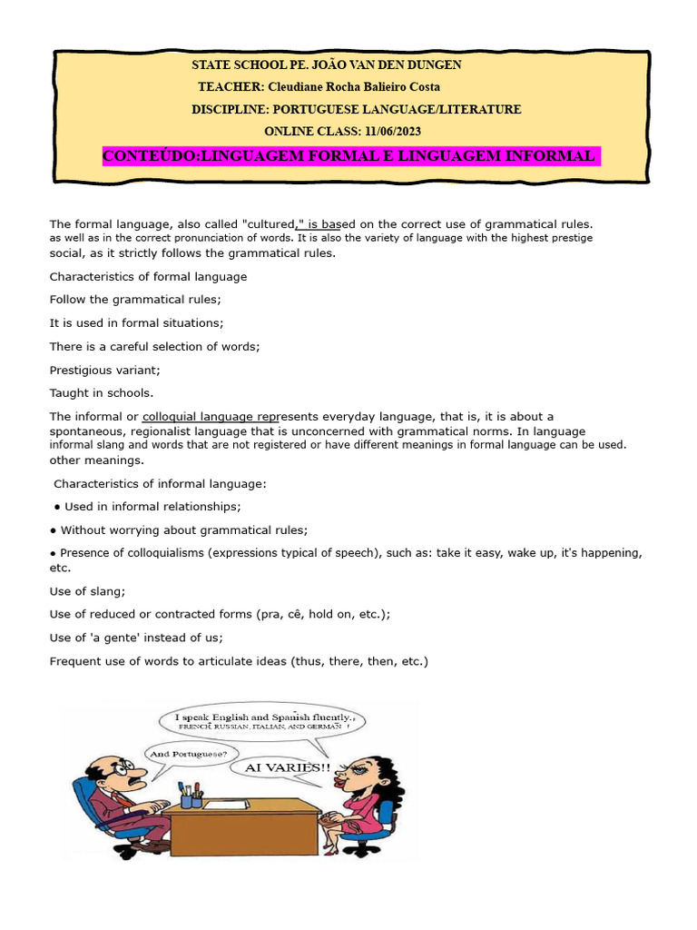 Formal Language and Informal Language + Exercises | PDF | Grammar | Slang