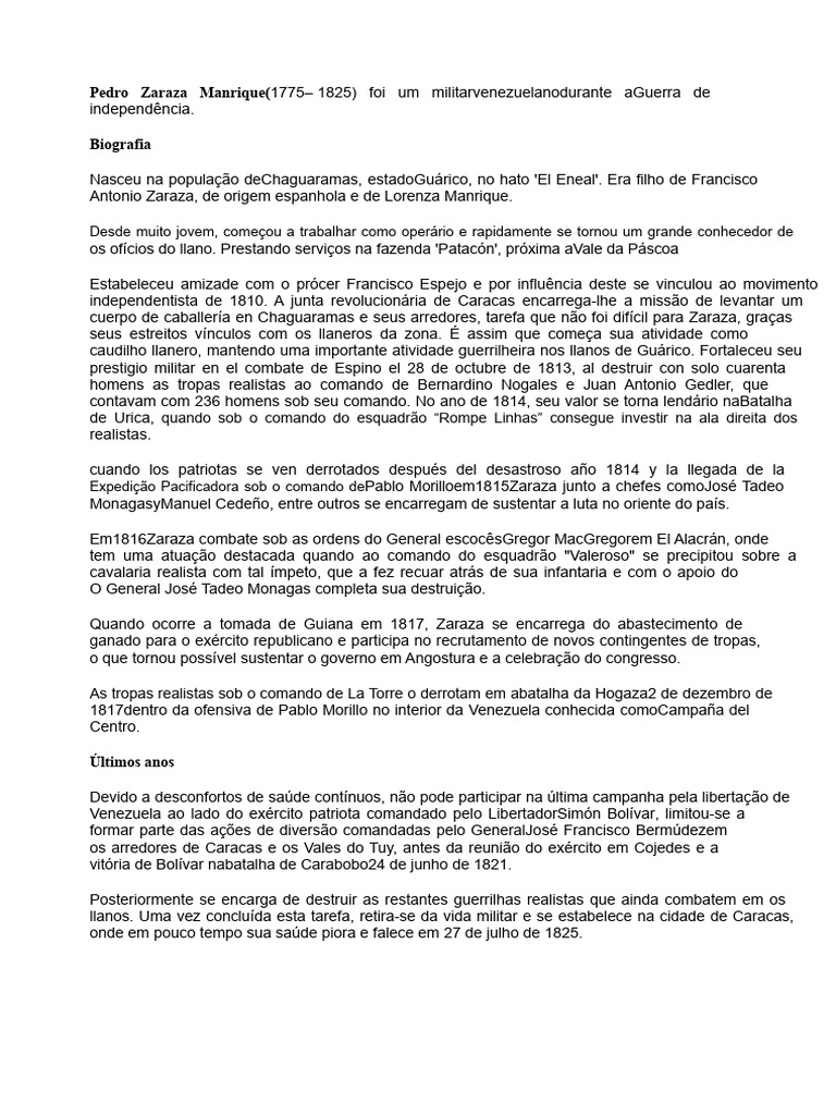 Biografia de Pedro Zaraza Manrique | PDF | Venezuela
