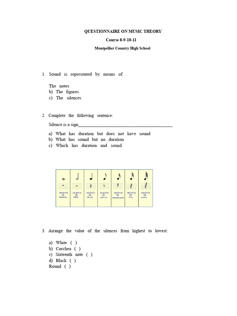 Questionnaire About Musical Theory | PDF