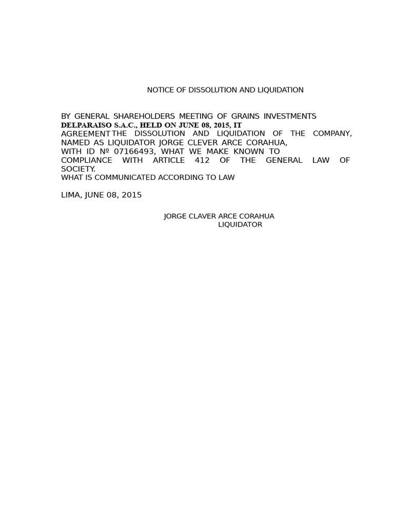 Notice of Dissolution and Liquidation | PDF