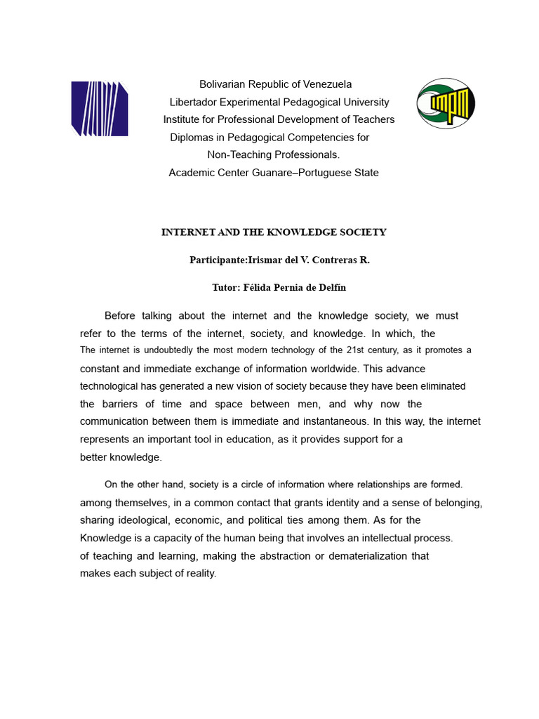 Internet's Role in Knowledge Society | PDF | Information | Knowledge