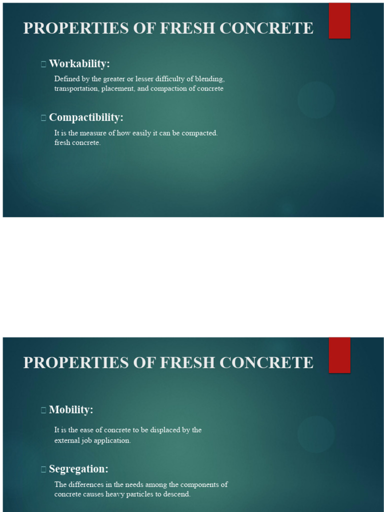 Properties of Fresh Concrete | PDF
