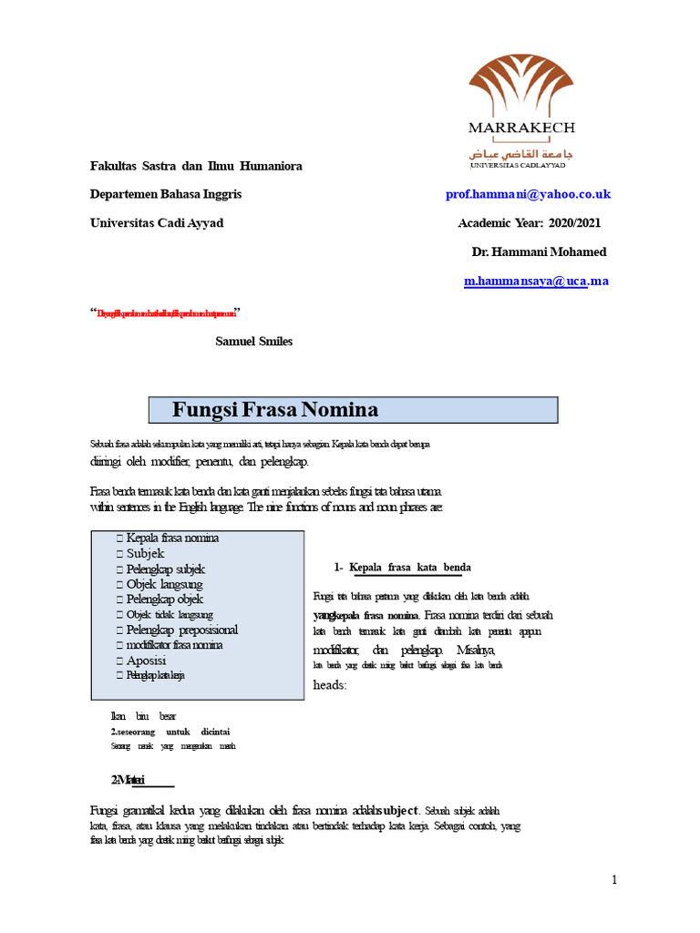 Fungsi Frasa Nomina dalam Bahasa Inggris | PDF
