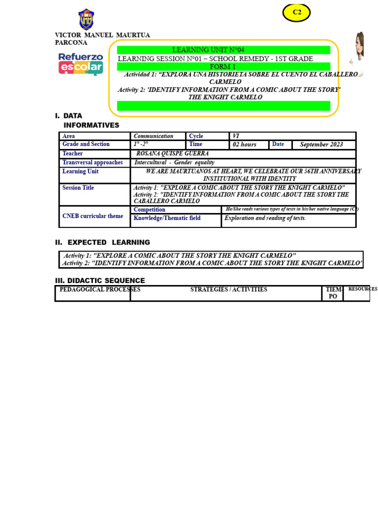 School Reinforcement Session 5 Activity 1 and 2 | PDF | Reading ...