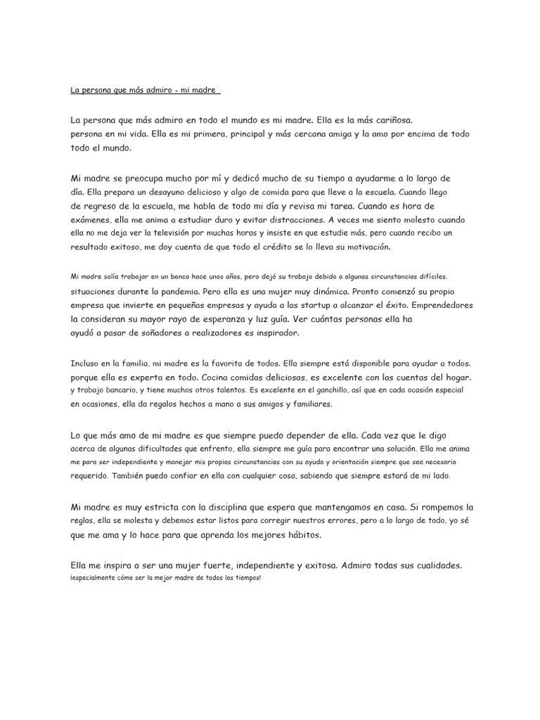 La Persona Que Más Admiro - Mi Madre | PDF