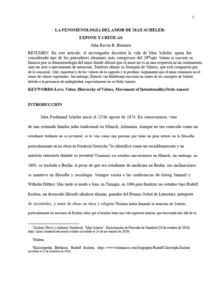 La Fenomenología Del Amor de Max Scheler - Exposición y Críticas | PDF ...