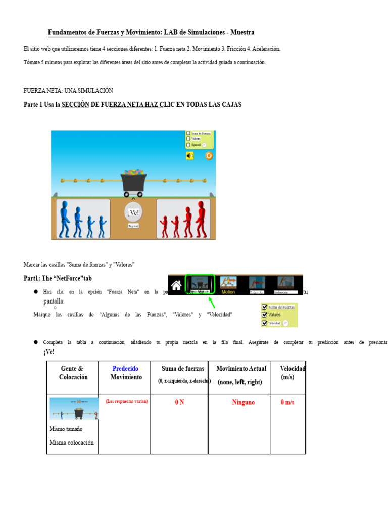 Simulación de Fuerzas y Movimiento - Respuesta de Ejemplo | PDF ...