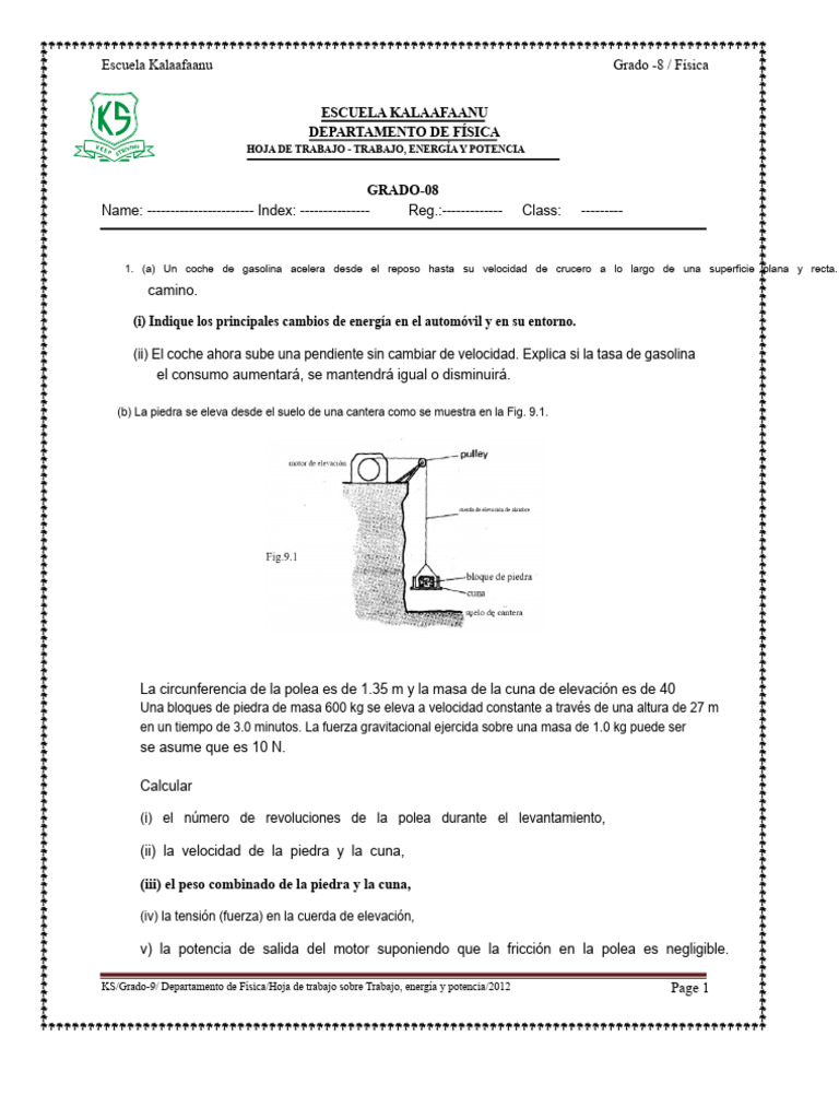 Trabajo, Energía y Potencia en Física 8° | PDF | Turbina | Masa