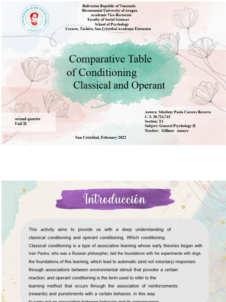 Comparative Table of Classical and Operant Conditioning, Sthefanny ...