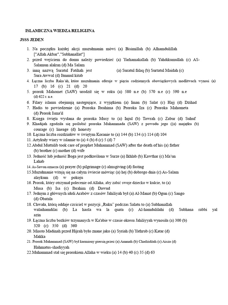 Wiedza Religijna Islamu | PDF