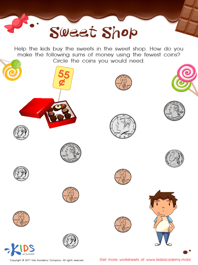 Grade 2 Sweet Shop Counting Coins Worksheet | PDF