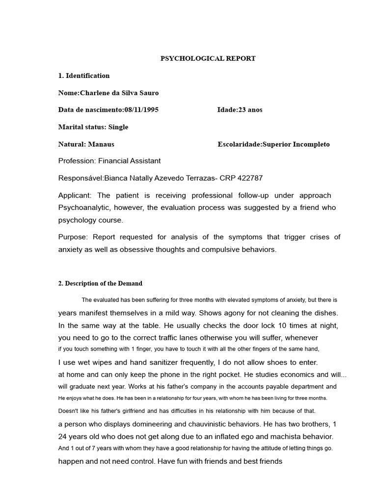 Psychological Report n2 Final | PDF | Obsessive–Compulsive Disorder ...
