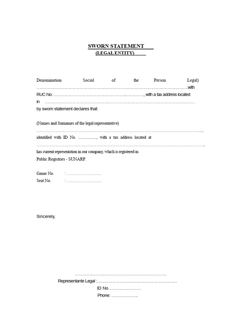 Legal Entity Sworn Statement Template | PDF