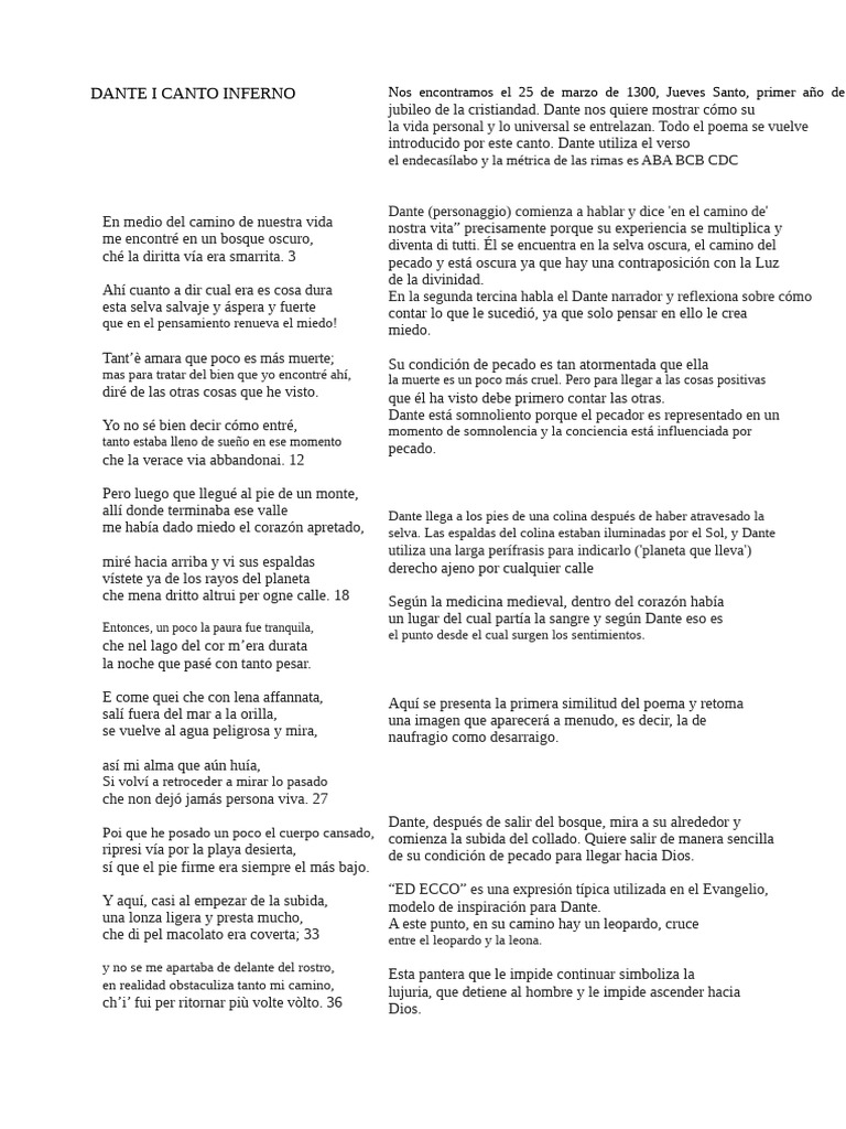 Análisis del Canto Inferno de Dante | PDF | Divina Comedia | Creencia ...