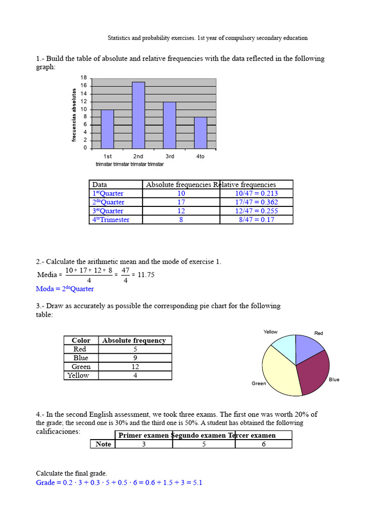 Statistics Exercises Solutions | PDF