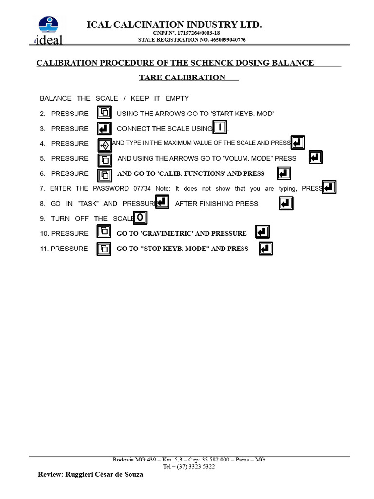 PROCEDURE Calibration of Schenck TARA Dosing Scale | PDF