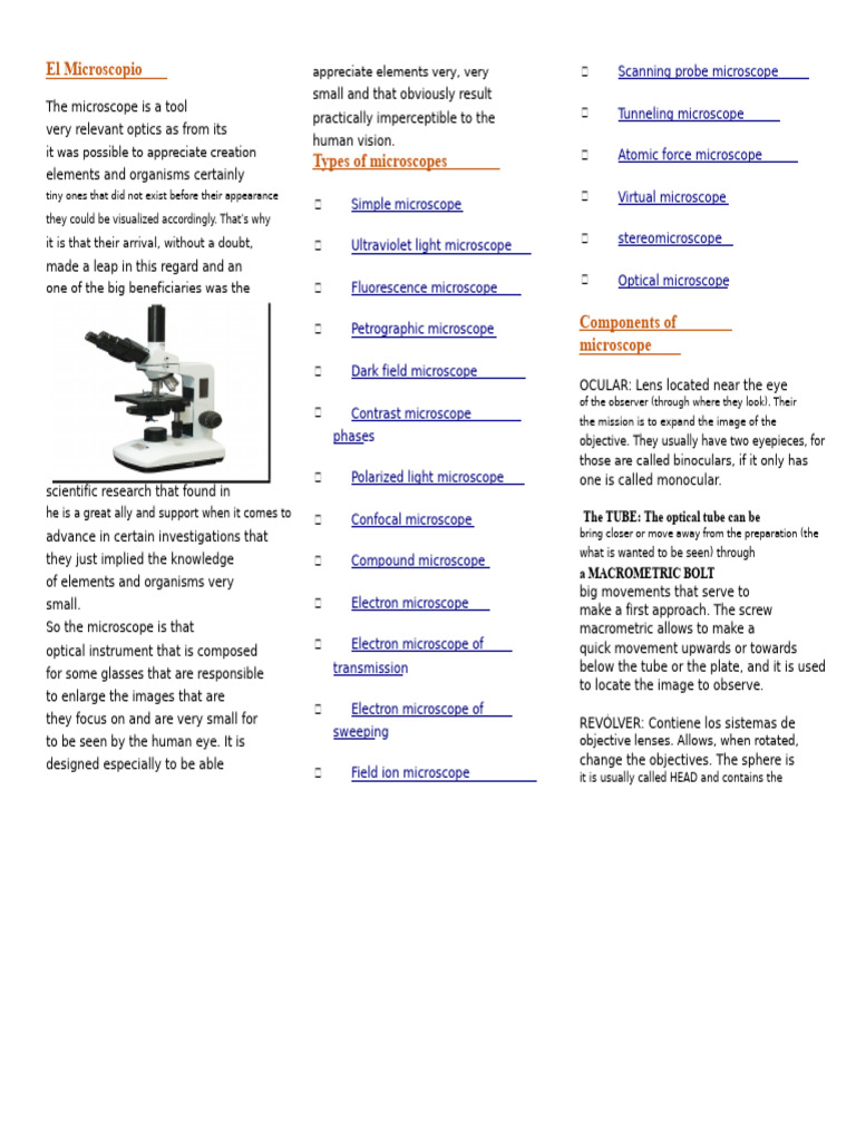 Types and Uses of Microscopes | PDF | Microscope | Lenses