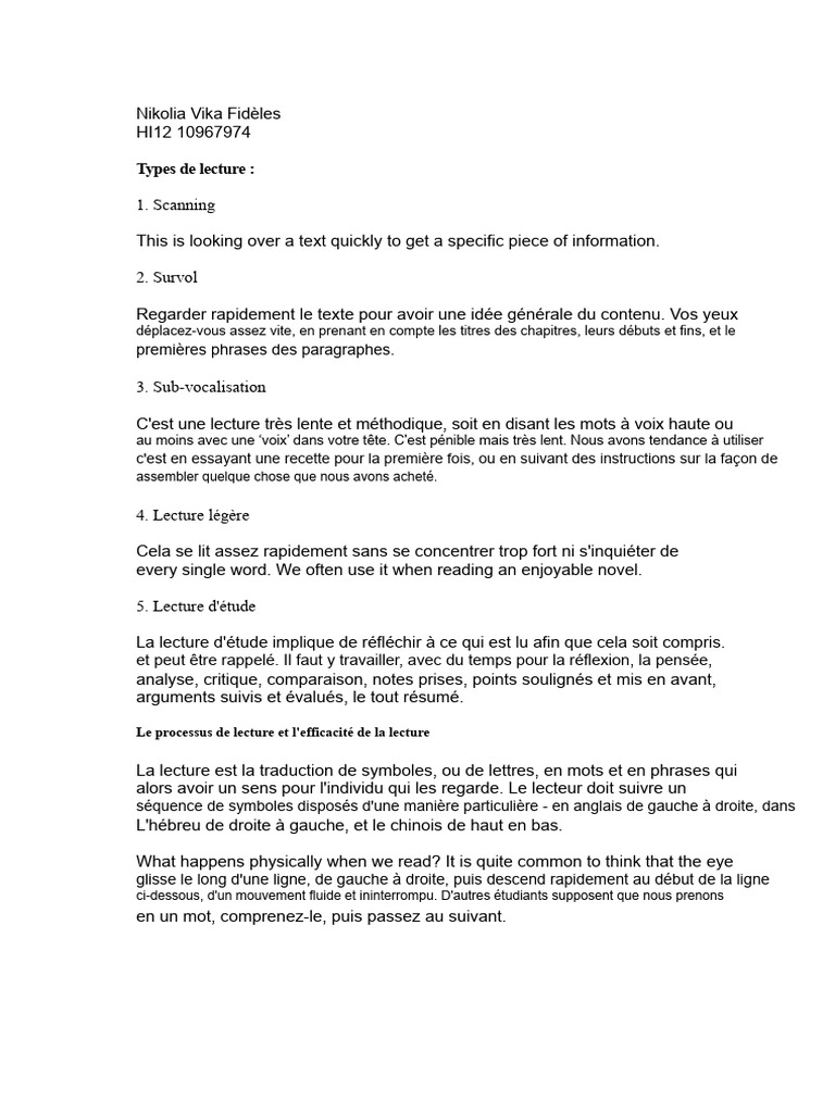 Techniques de lecture et compréhension | PDF | Lecture (Processus ...