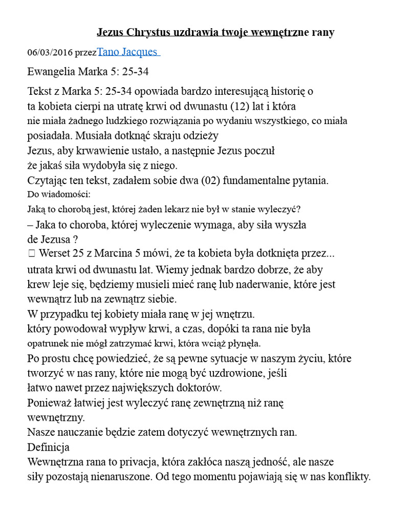 Jezus Chrystus Uzdrowi Twoje Wewnętrzne Rany | PDF