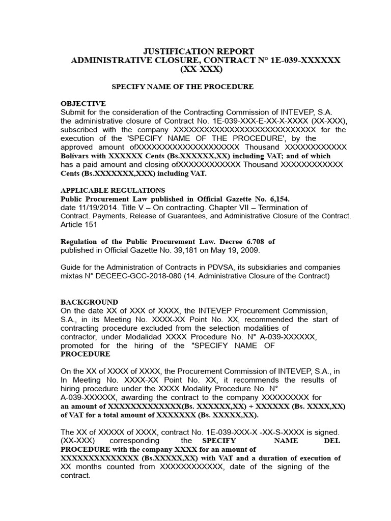 Administrative Closure Report Template | PDF | Valuation (Finance ...