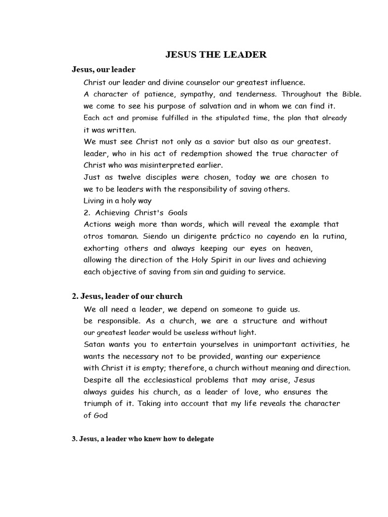 Summary - Jesus The Leader | PDF | Jesus | Salvation