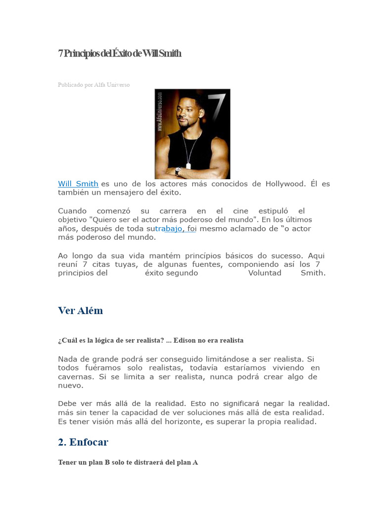7 Principios Del Éxito de Will Smith | PDF