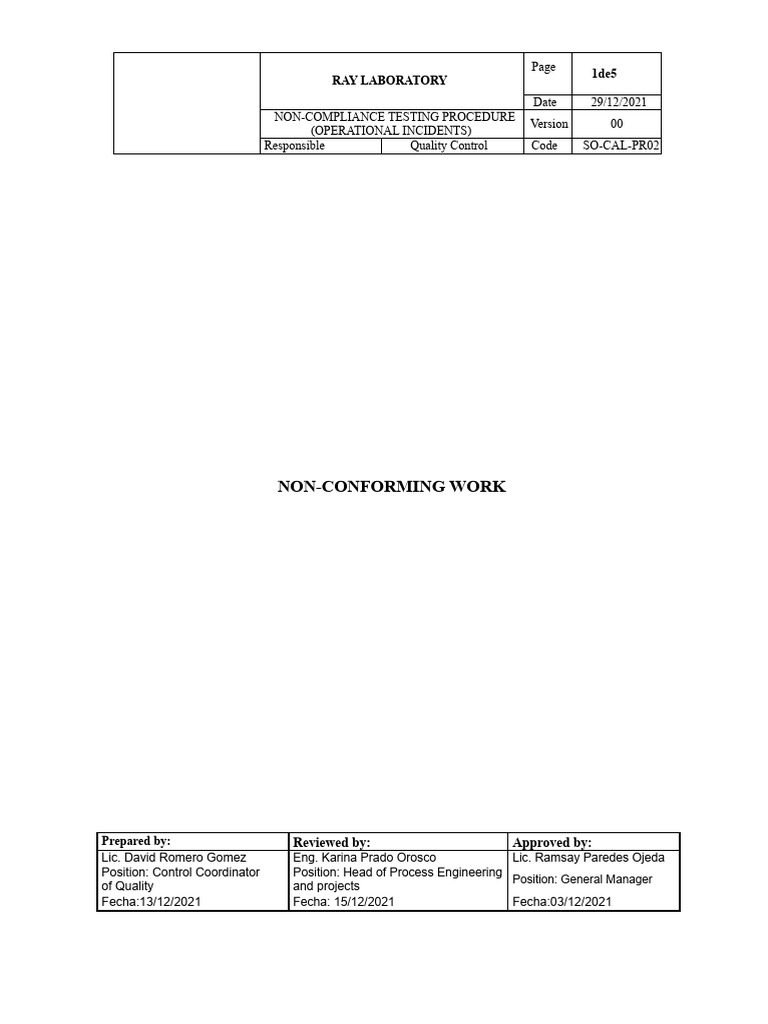 Non-Conforming Work Procedure | PDF