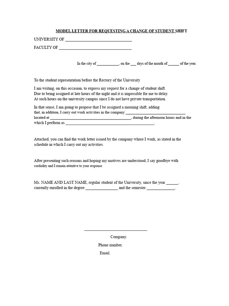 Request for Student Shift Change Letter | PDF