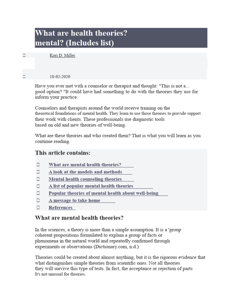 What Are Mental Health Theories? | PDF | Psychotherapy | Mental Disorder