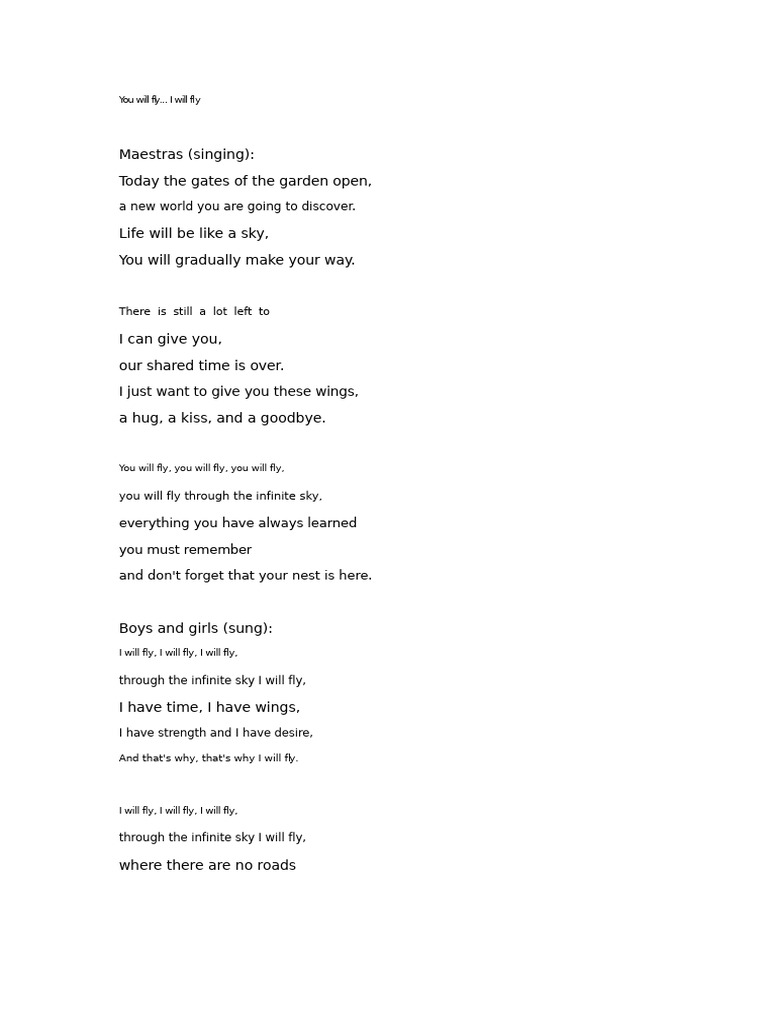 You Will Fly Fly Lyrics | PDF