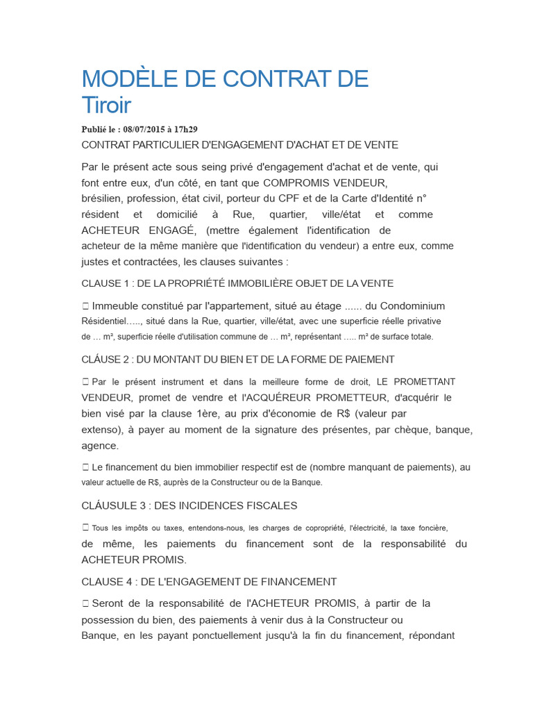 Modèle de contrat d'achat immobilier | PDF | Sodles | Banques