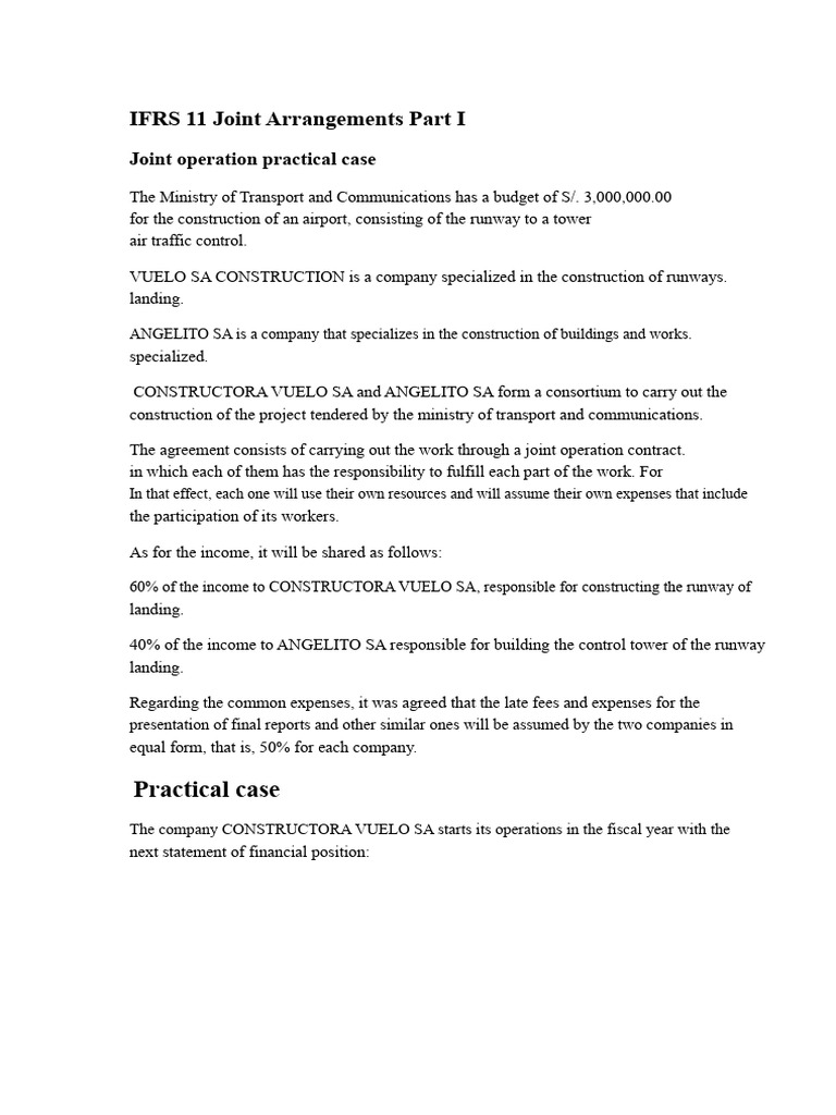 Practical Case - IFRS 11 - Joint Arrangements - Part I | PDF | Balance ...