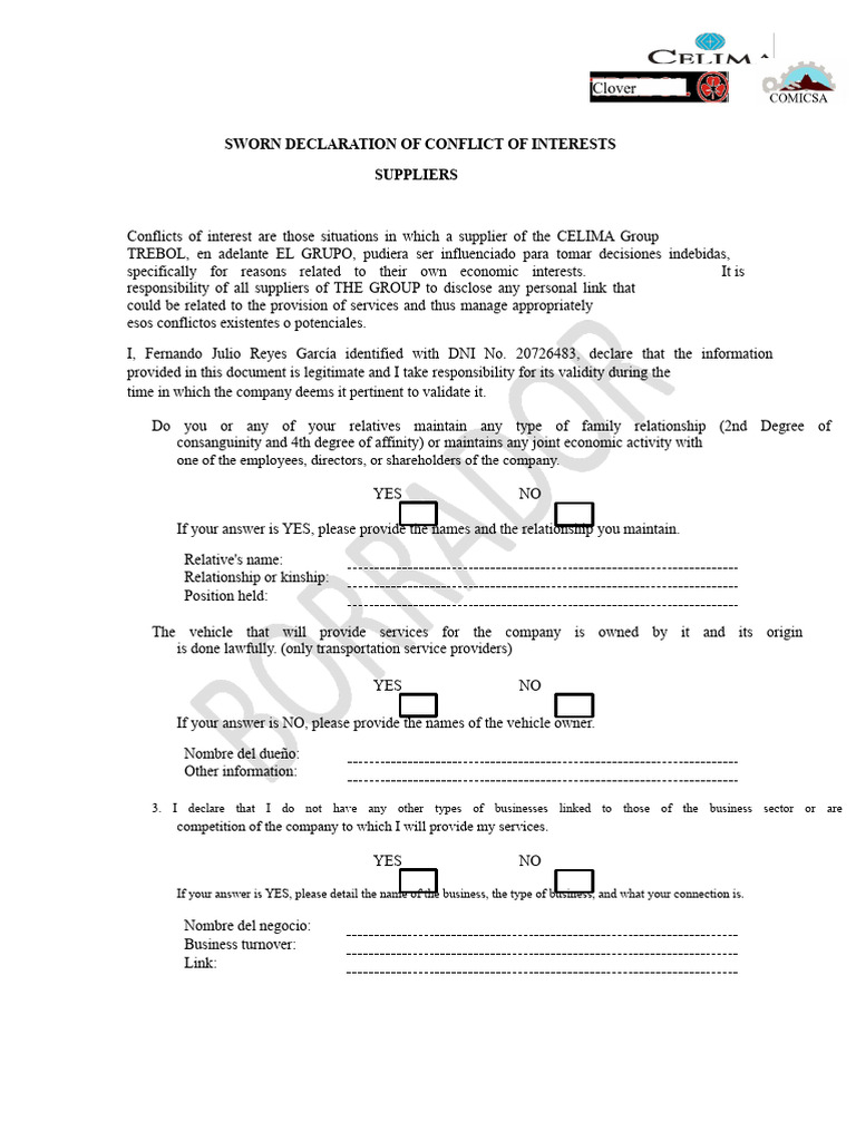 Sworn Declaration of Conflict of Interests | PDF