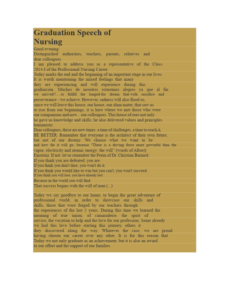 Nursing Graduation Speech | PDF | Psychology